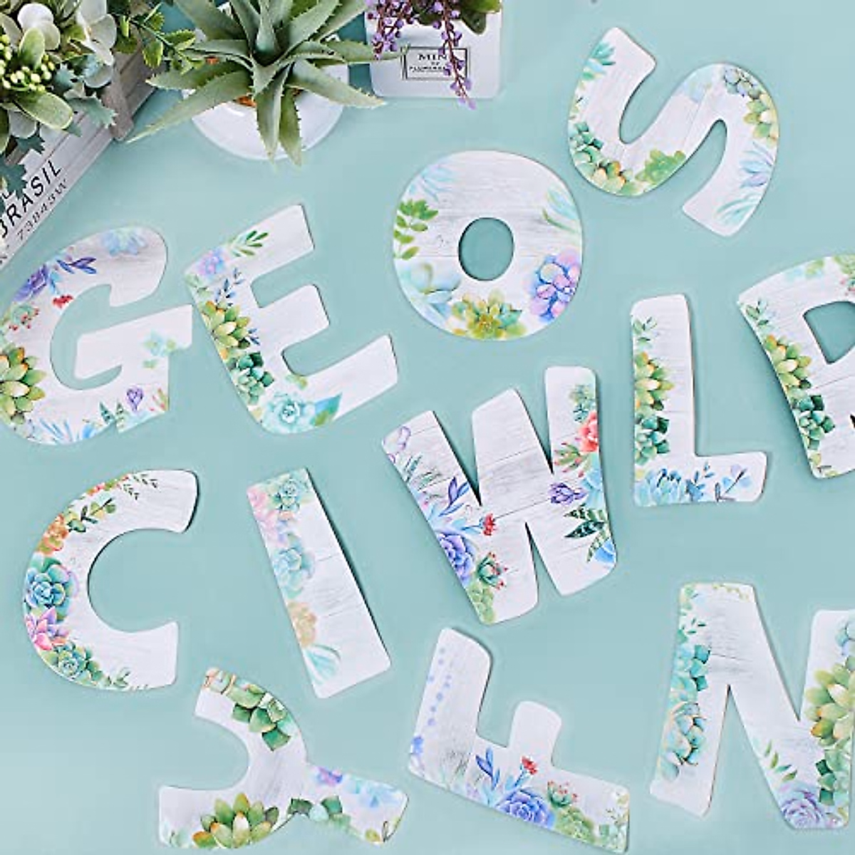120 Pcs Succulent Bulletin Board Letters Bold Block Letters Numbers Punctuation Succulent Eucalyptus Classroom Decor Rustic Boho Plant Letters Number Accents Cutout with 7 Glue Point Dots for Office