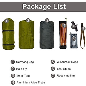 2-3 Person Tents for Camping 3-4 Season Windproof Camping Tent Family Tent Two Doors Double Layer with Aluminum rods for Outdoor Camping Family Beach Hunting Hiking Travel (Green-3 Person)