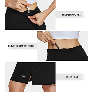 ChinFun 20" Knee Length Skorts Skirts for Women Tennis Athletic Running Golf Skirt with Pockets Black XL