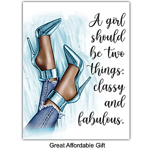 African American Inspirational Quote for Black Women, Girls - Glam High Fashion Design Wall Art - Luxury Gift for Designer Shoes Fan - Light Blue Decor - Home Decoration for Bathroom, Teens Bedroom