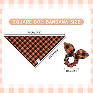 E-Clover Fall Dog Bandana & Matching Scrunchie-Thanksgiving Dog Bandanas Plaid Pet Scarf Bib for Medium Large Dogs Girl Boy Owner Gift Orange Black