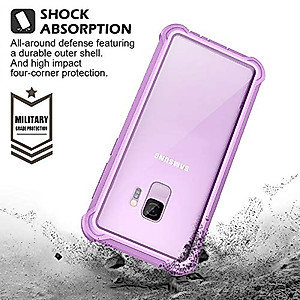 Dexnor Galaxy S9 Case with Screen Protector Clear Military Grade Rugged 360 Full Body Protective Shockproof Hard Back Cover Defender Heavy Duty Bumper Case for Samsung Galaxy S9 - Purple