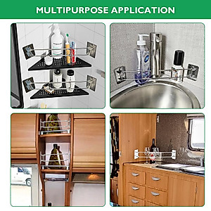 1 Pack Rv Shower Corner Storage Bar with 3 S-Hooks-Adjustable Stainless Steel Rod Bathroom Shelf Retainer Bars Stick On Rv Organization and Storage Accessories Inside Camper Travel Trailer Must Haves