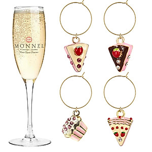 P415 Cute Crystal Pink Cake Cupcake Wine Charms Glass Marker for Party with Velvet Bag- Set of 4