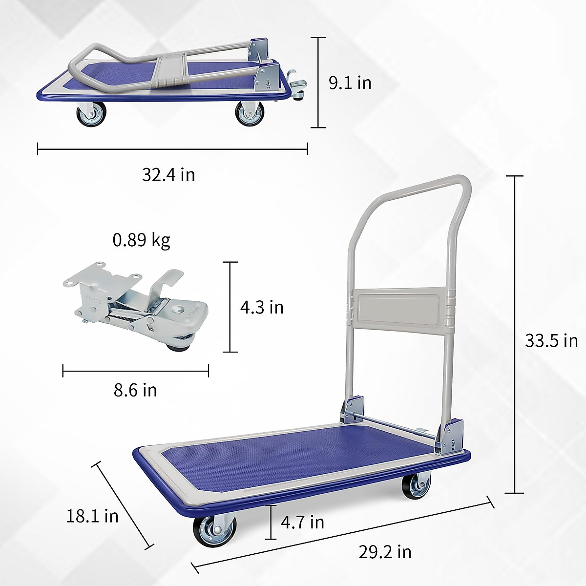 TAGEPOR Folding Steel Platform Hand truck with Brake Heavy Industrial Cart Load 330lb Flatbed Truck Warehouse Handling (29.2x18.1（load 330lb）)
