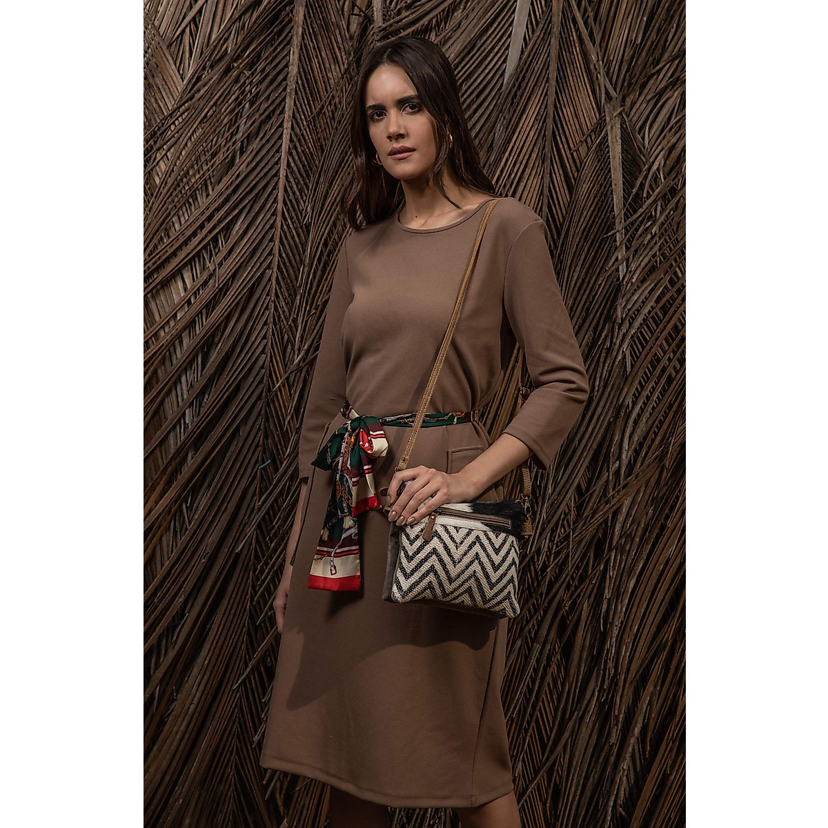 Myra Bag Staggering Upcycled Canvas & Cowhide Crossbody Bag S-1376