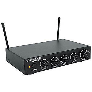 Rockville RKI65BT Dual UHF Wireless Microphones+Bluetooth Karaoke Mic Interface, Black