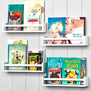 CRAZYMOTO Floating Shelf Wall Set of 4, White Floating Book Shelves for Kids Room,Nursery Shelves,Book Shelf, Display Shelf Organizer Spice Rack for Bathroom, Bedroom, Living Room, Kitchen, Office