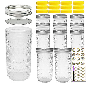 Accguan 12oz Mason Jar,Glass Jars With Regular Lids, Purple Pen, Stickers for Wedding, Party, Baby Shower, Bridal Shower, Birthday,12PCS