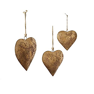 Deco 79 Metal Heart Decorative Bell with Hanging Rope, Set of 3 20", 17", 12"H, Gold
