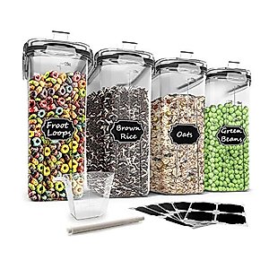 Wildone Food Storage Containers, Airtight Cereal Storage Containers for Sugar, Flour, Snack, Baking Supplies, Leak-proof with Black Locking Lids - Set of 4 (4L /135.3oz)