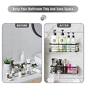 Shower Caddy 4 Pack, Black Bathroom Self Adhesive Shower Caddy Shelf with Shower Soap Holder for Shower Wall, Bathroom Shower Organizer Shampoo Holder, Bathroom Shower Shelves for Inside Shower