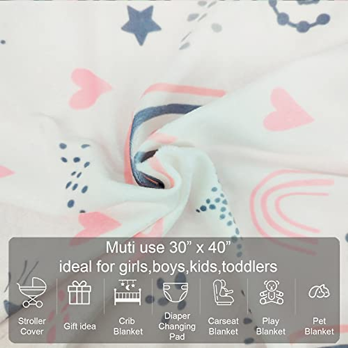 Baby Blanket for Boys Girls (Cloud Printed, 30"x40") with Double Layer Dotted Backing Soft Plush Minky Blanket for Toddlers Newborn