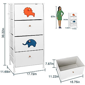 FRAPOW Kids Dresser with 4 Drawers, White Baby Child Boys Girls Storage Organizer Dresser with Wood Top Metal Frame for Living Room Bedroom Hallway