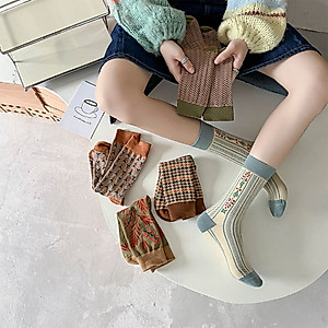 ZINDE 6 Pairs Soft Cotton Socks for Women Girls Thick Knit Boots Breathable Cute Vintage Above Ankle Crew Socks Set (6 Pairs-01)