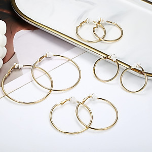 SAILIMUE 10 Pairs Gold Clip On Hoop Earring For Women 14K Gold Plated Chunky Clip Earrings No Piercing Earrings Set