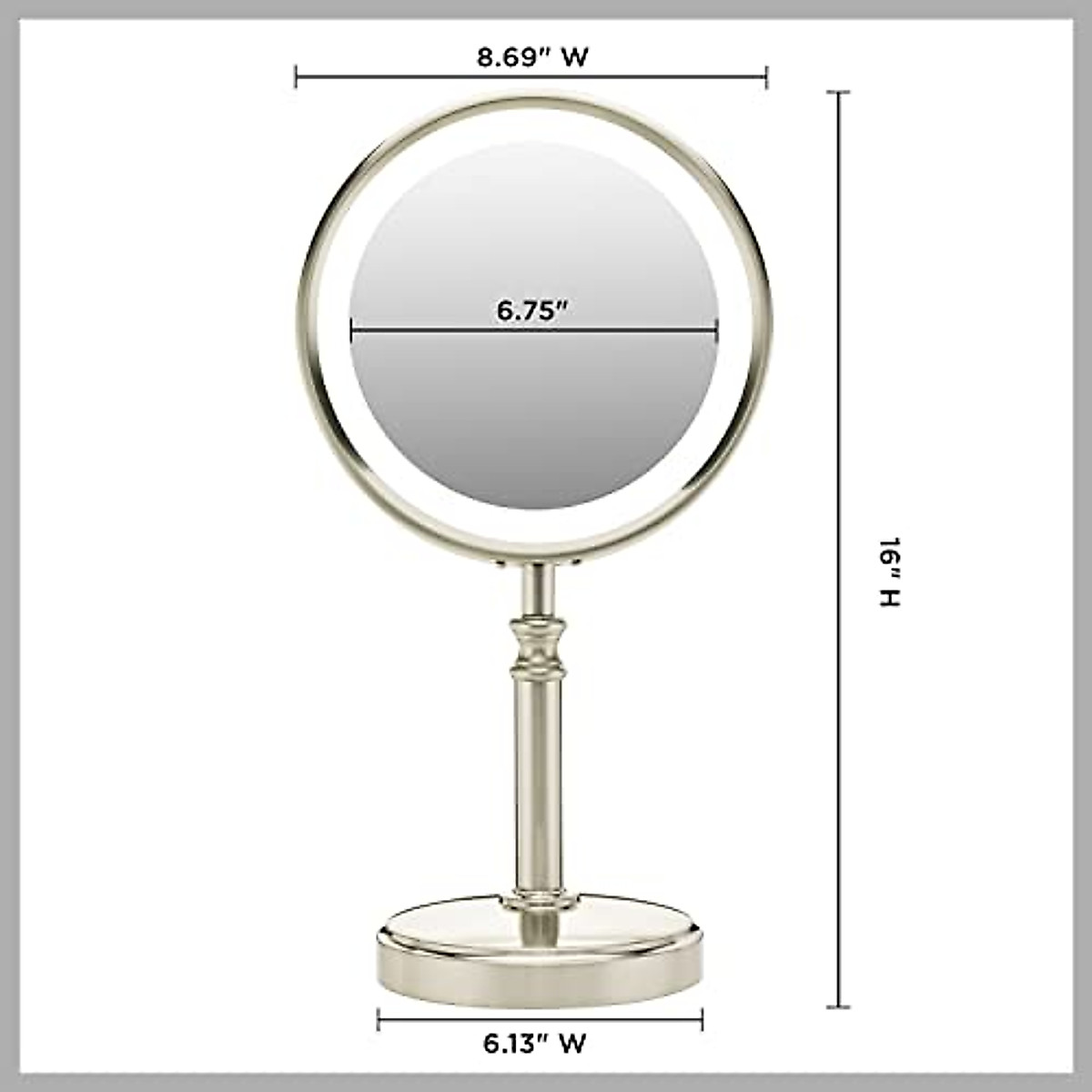Conair Reflections Double-Sided LED Lighted Tabletop Mount Vanity Makeup Mirror, 1x/10x magnification, Satin Nickel