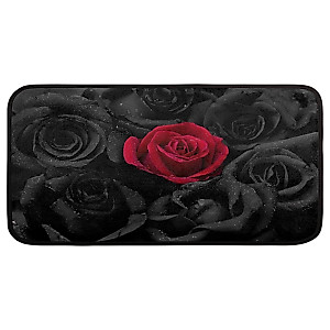 KOBLEN Red Black Rose Kitchen Rugs Non Slip Washable Absorbent Kitchen Mats 20x39 inch Cushioned Anti Fatigue Kitchen Floor Mats for in Front of Sink