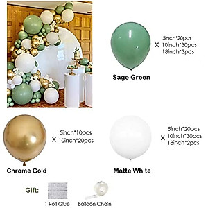 137Pcs Sage Green White Gold DIY Balloon Arch Arch Kit Bridal Shower Green Baby Shower Sage Green White And Chrome Gold Balloon Garland (Green)
