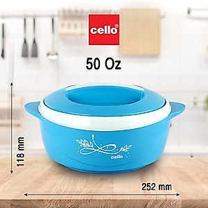 Cello Sapphire Stainless Steel Insulated Food Server Casserole | BPA Free | Durable, Break Resistant and Dishwasher Safe (51oz, Blue)
