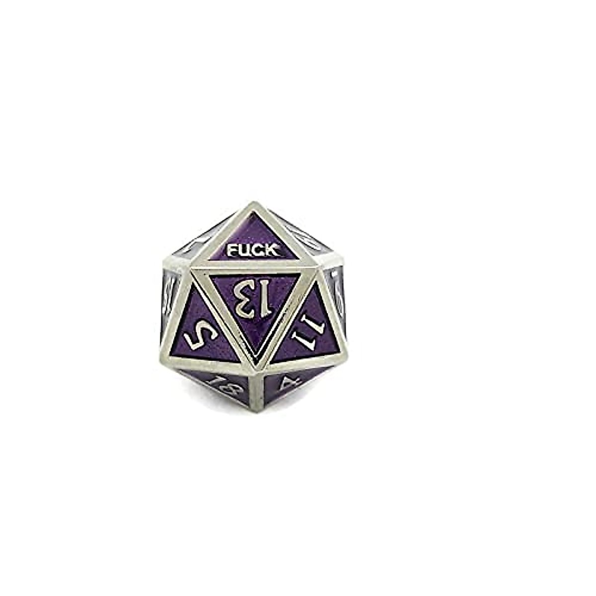 Purple Silver Metal D20 F*** Dice Critical Fail F 20 Sided Die Set DND Blue White Color Number for Role Playing Game Dungeons and Dragons D&D Pathfinder Shadowrun and Math Teaching