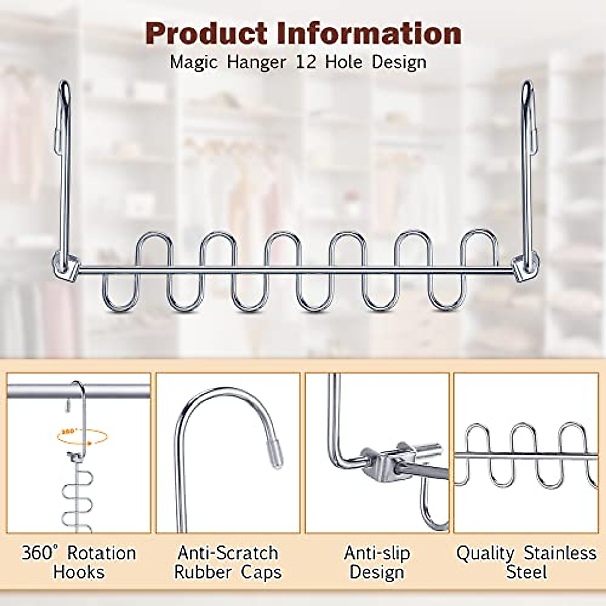 30 Pack Space Saving Hangers 12 Slots Stainless Steel Clothes Hangers Silver Closet Hangers Space Saver Organizers Cascading Hanger for Bedroom Organization Dorm Room Essentials