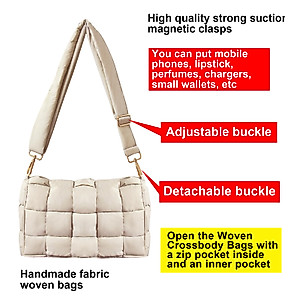 NAARIIAN Puffer Woven Bag Crossbody Purse for Women Padded Cassette Shoulder Bags Trendy Handbags Messenger(Beige)