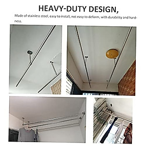 LAPYAPPE 2pcs Pole Crane Silver Shower Curtain Rod Curtain Rod Silver Curtain Rods for Windows Stainless Steel Hanger Rod Closet Rod Holder Ceiling Mount Curtain Rod Brackets Silver Vintage