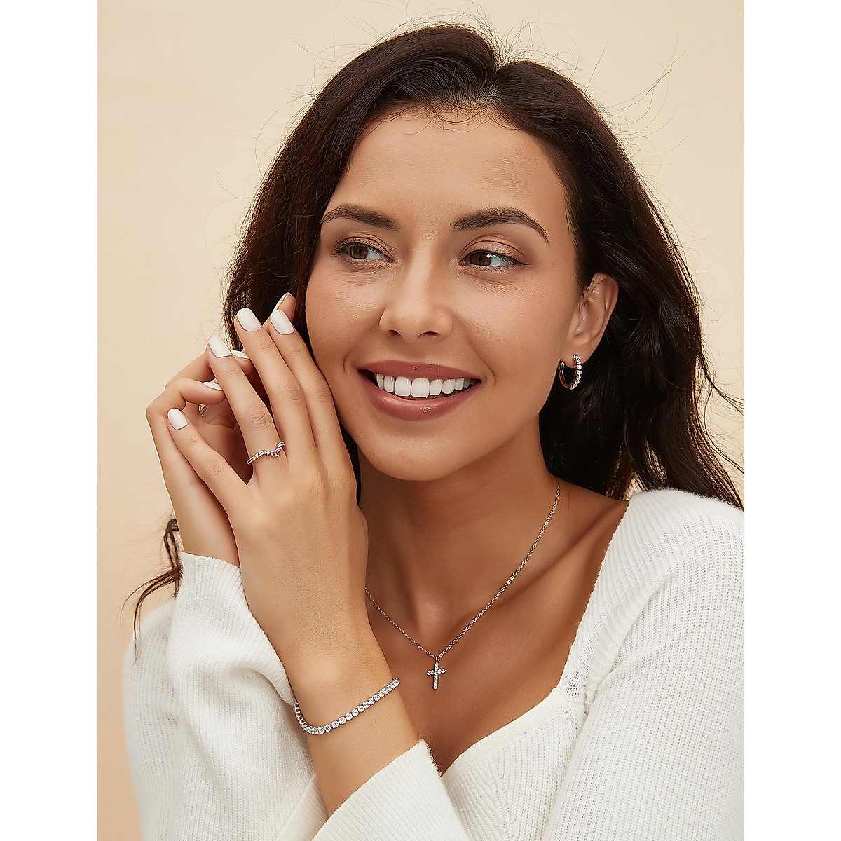 Mameloly Wedding Bands for Women Pear & Round Shaped Stackable Cubic Zirconia Half Eternity CZ Curved Engagement Rings for Her Size 7