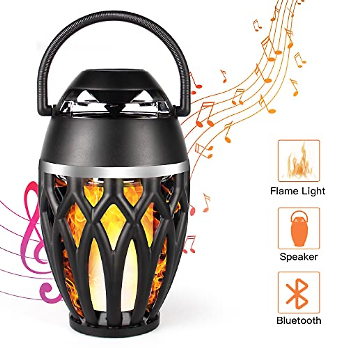 Vanten Outdoor Bluetooth Speakers, Bluetooth 5.0 Led Flame Speaker, IPX5 Waterproof Flame Torch Atmosphere Speaker, Patio Speakers Gifts for Men Women, Decorations for Party Garden Home