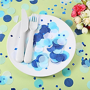 TecUnite 1 Inch Tissue Paper Confetti White Blue Table Confetti for Boys Baby Shower Birthday Decoration, 1.76 oz