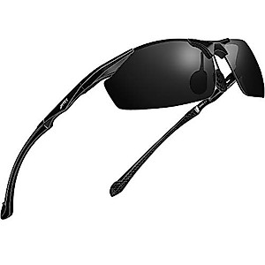 ATTCL Polarized UV Protection Sports Fishing Driving Sunglasses for Men Al-Mg Metal Frame Ultra Light 8585 Black