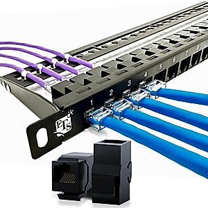 ETS 24 Port Patch Panel CAT6 0.5U Inline Pass Through Keystone Coupler UTP High Density