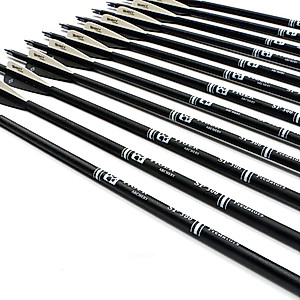 TIGER ARCHERY 30Inch Carbon Arrow Practice Hunting Arrows with Removable Tips for Compound & Recurve Bow(Pack of 12) (Black White)