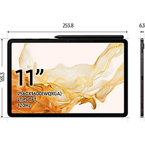 SAMSUNG Galaxy Tab S8 Android Tablet, 11” LCD Screen, 256GB Storage, DeX Productivity, Qualcomm Snapdragon, S Pen Included, All-Day Battery Ultra Wide Camera (Renewed) (Graphite)