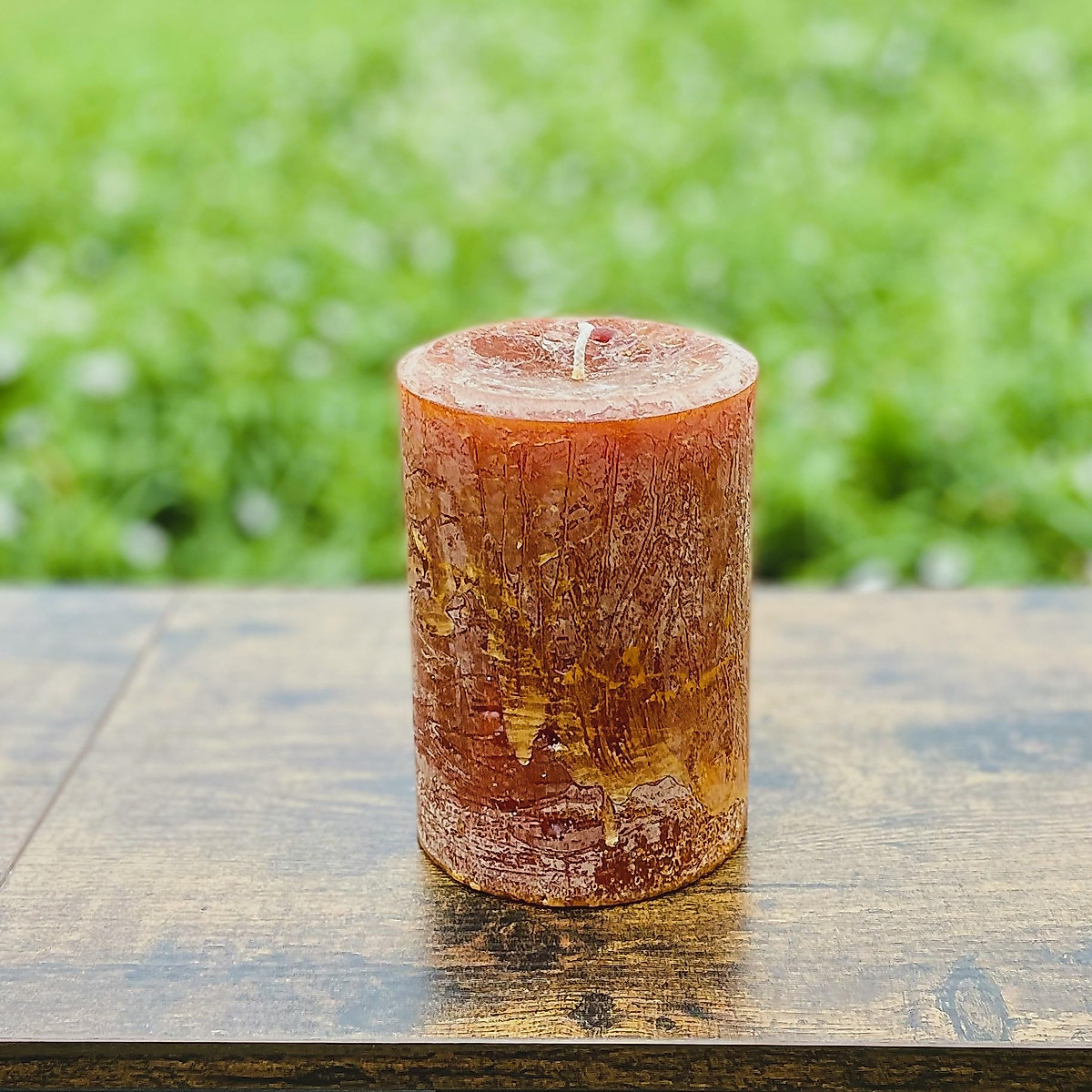 Rustic Textured Rusty Orange Brown Unscented Pillar Candle - Choose Size - Handmade Candle