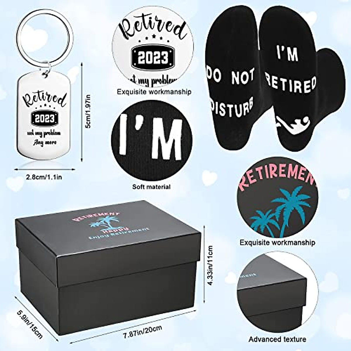 Sieral 5 Pcs Retirement Gift set for Men Funny Retired Presents Include Insulated Tumbler Baseball Cap Full Length Lounge Socks Keychain with Gift Box for Coworkers, Retired People, Dad (Tree Style)