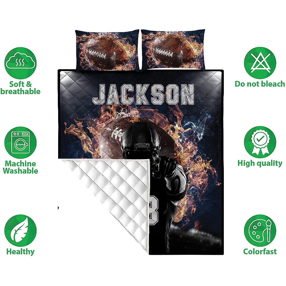 Custom Cool Galaxy Fire Footballer Quilt Set, Boys Comforter Sets Twin Throw Queen King Football, Football King Comforter Set, Football Team Gifts Bedspread Lightweight Soft Bedding for All Season