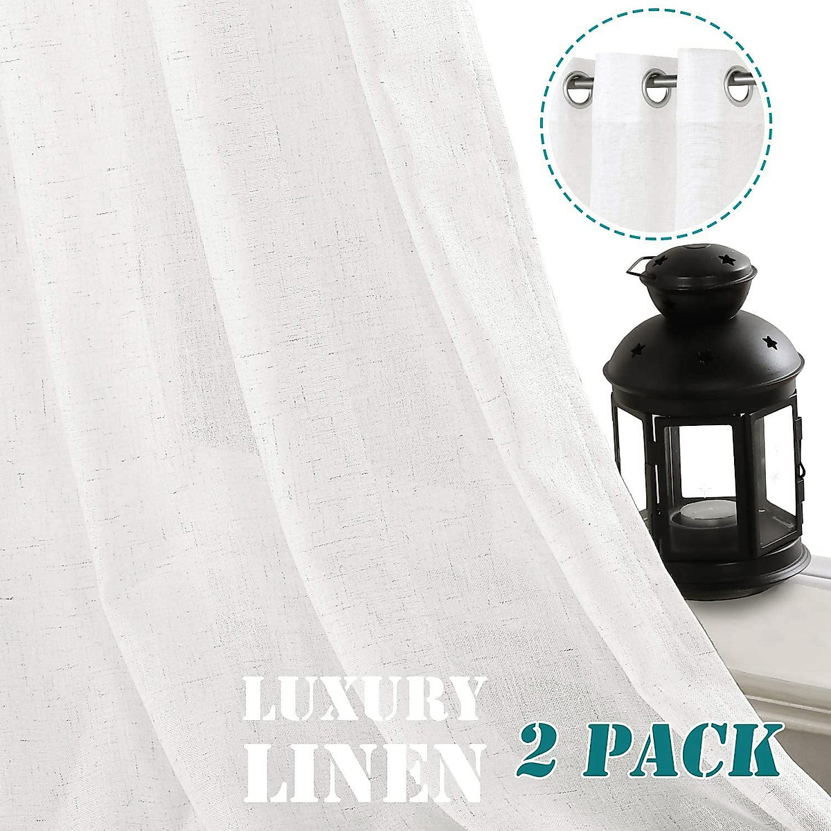 H.VERSAILTEX Elegant Natural Linen Blended Energy Efficient Light Filtering Linen Textured Curtains/Nickel Grommet Window Treatments Panels/Drapes (Set of 2, White, 52" x 45")