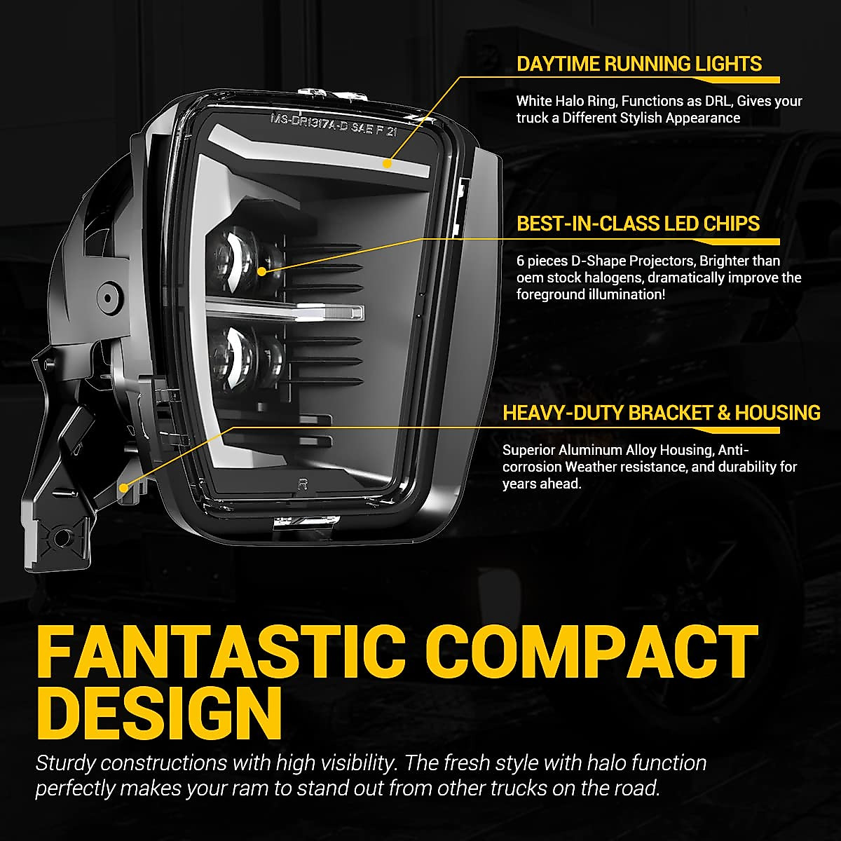 Z-OFFROAD LED Fog Lights w/White DRL Compatible with 2013-2018 Dodge Ram 1500 Bumper Driving Lamps Replacement Assembly Kit - Black