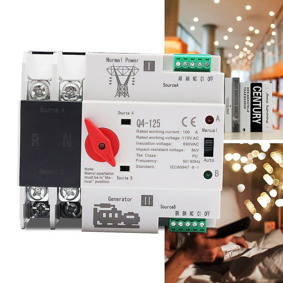 Dual Power Automatic Transfer Switches Self Cast Conversion Switch Generator Changeover Switch 110V (2P 100A)
