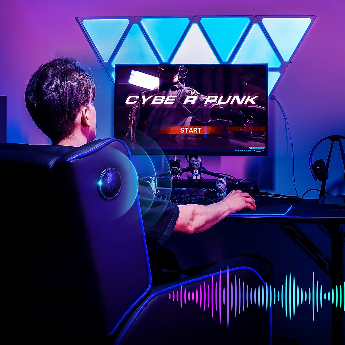 GTRACING Gaming Recliner Chair with Bluetooth Speakers Racing Style Single Gaming Sofa Modern Living Room Recliners Ergonomic Comfortable Massage Home Theater Seating, Blue