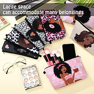 Chunful 9 Pcs Black Women Makeup Bag African American Make up Pouch Bags Canvas Travel Cosmetic Bags for Women Queen Zippered Toiletry Bag Reusable Multi Purpose Organizer for Adults (Stylish Style)