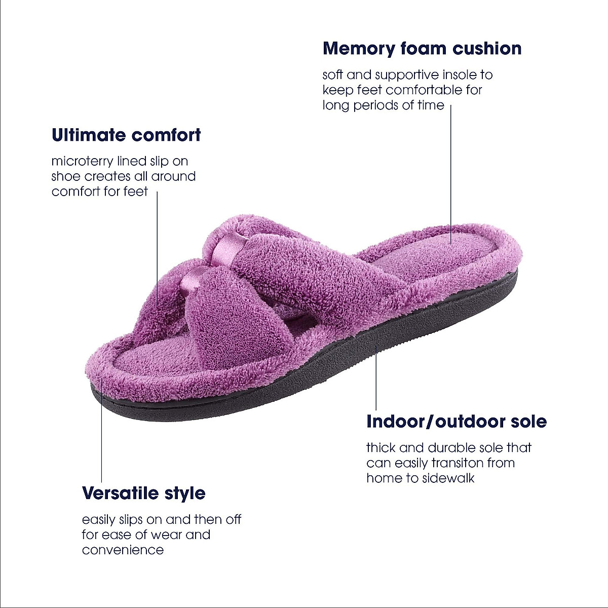 isotoner womens Microterry Satin X-slide slippers, Ultraviolet, 9.5-10 US