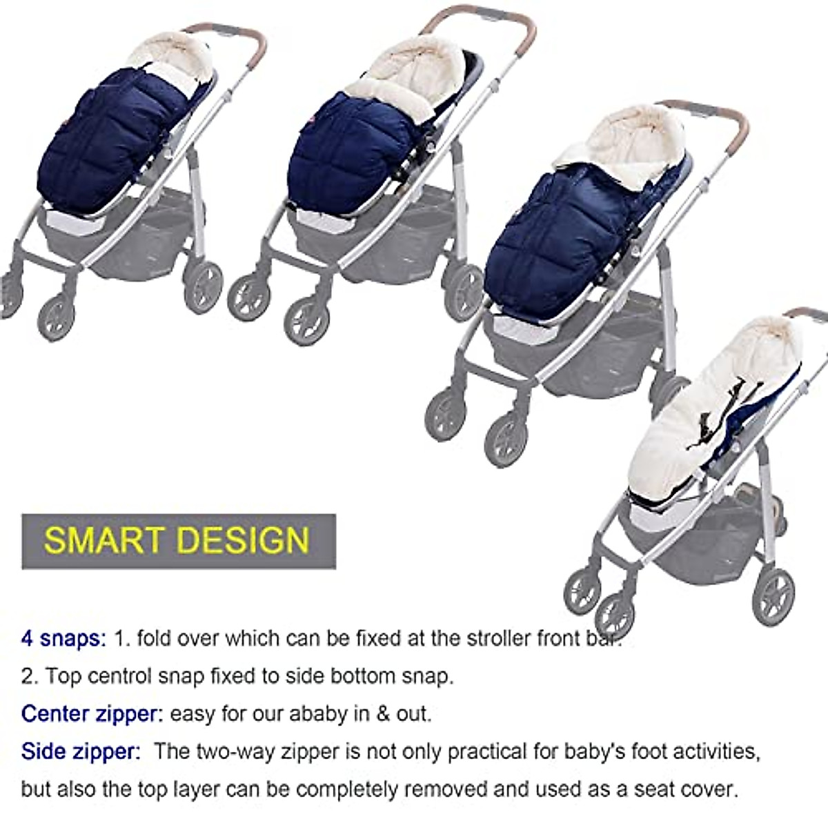 KZ Dotnz Winter Stroller Footmuff, Toddler Sleeping Bag for Stroller Multi-Zippers, Central and Side Opens, Stroller Blanket Easy for Baby in&Out Temperature Regulation stroller winter cover