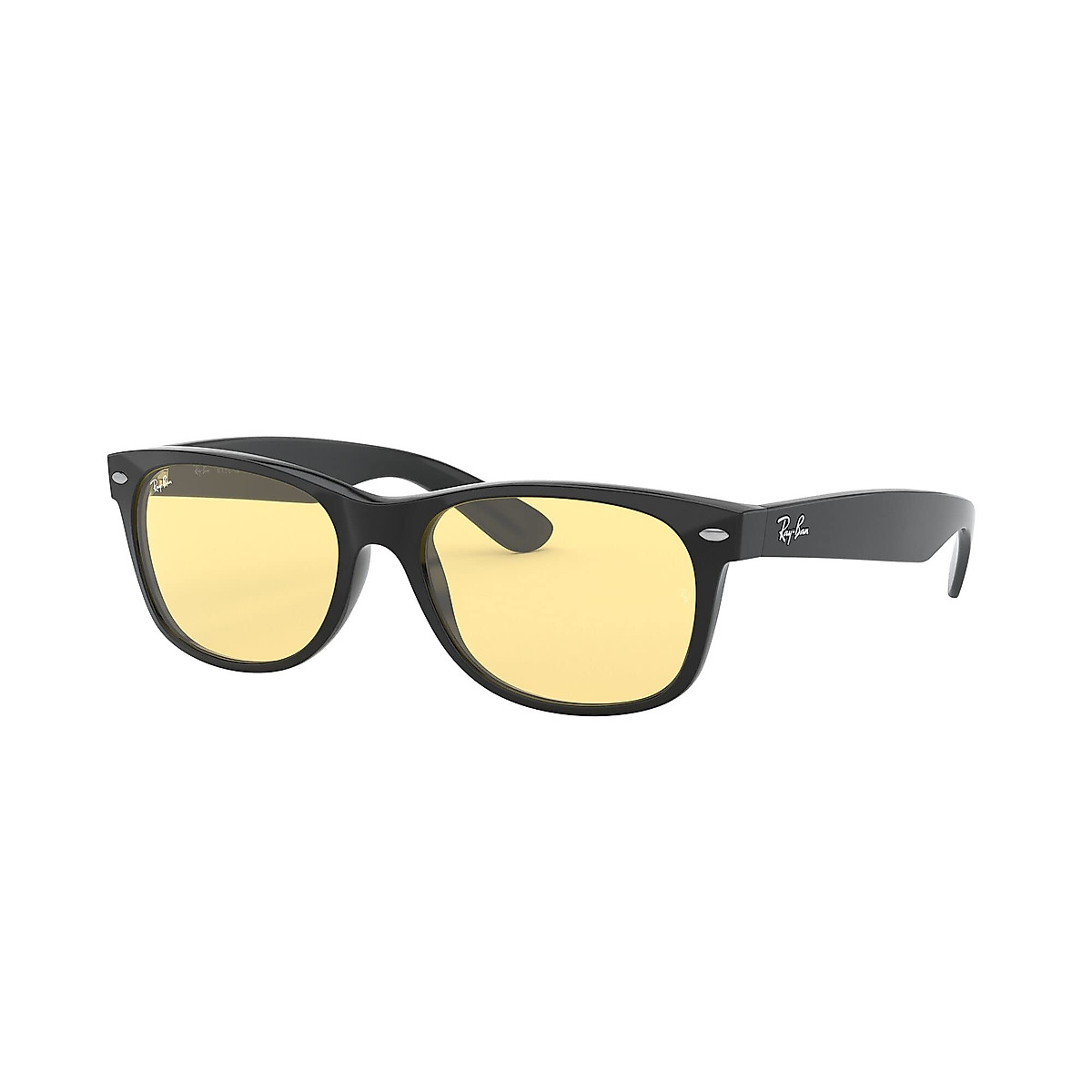 Ray-Ban RB2132F New Wayfarer Low Bridge Fit Square Sunglasses, Black/Yellow, 55 mm