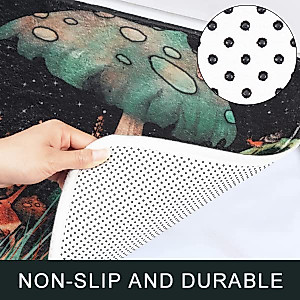 Alishomtll 4 Pcs Mushroom Shower Curtain Sets with Non-Slip Rug, Toilet Lid Cover and Bath Mat, Cute Hippie Moon Shower Curtain with 12 Hooks, Green Black Bathroom Sets with Shower Curtain and Rugs