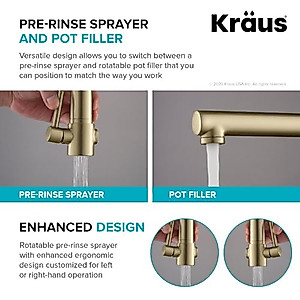 KRAUS Artec Pro (1 st Gen) 2-Function Commercial Style Pre-Rinse Kitchen Faucet (No Pull Down) with Pot Filler in Spot Free Antique Champagne Bronze with Soap Dispenser, KPF-1603SFACB-KSD53SFACB