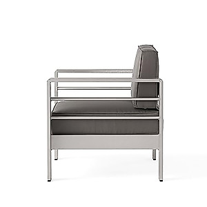Christopher Knight Home Cape Coral Outdoor Aluminum Club Chairs with Side Table, Khaki / Silver