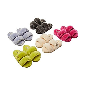 Dearfoams Women's Fireside Benalla All Over Shearling Double Band Easy on/Off Slide Slipper, Eventide, 9